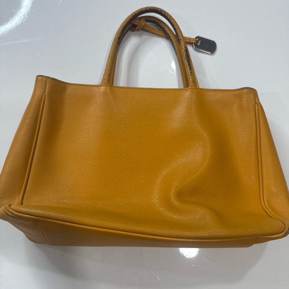 Furla | Bags | Furla Yellow Saffiano Leather Tote Inside Zipped Pocket ...